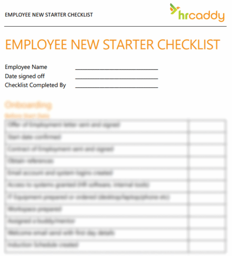 Employee New Starter Checklist - HR Caddy